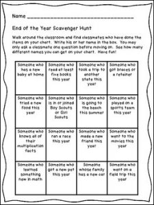 End of the Year Scavenger Hunt – Lesson Plans